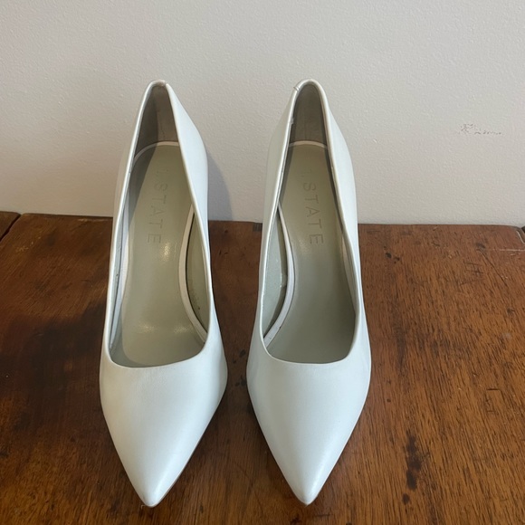 1. State | Shoes | State White Leather High Heel Pump W Wooden Heel ...
